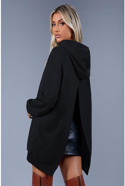 Soufeel Kadın Siyah Hoodie Sırt Dekolteli Kapüşonlu Sweatshirt