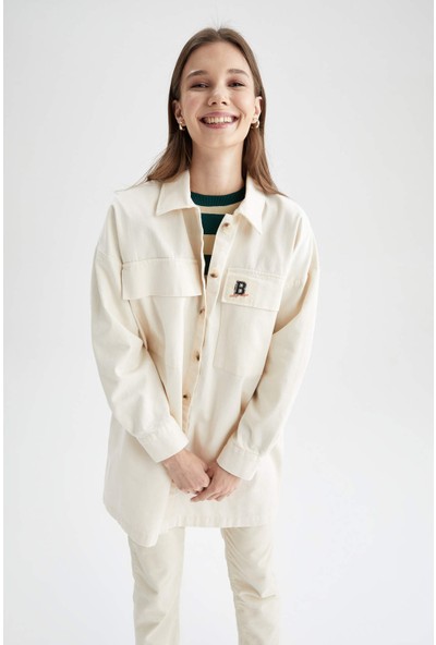 DeFacto Relax Fit Çift Cepli Twill Gömlek Ceket Tunik X1602AZ22SP