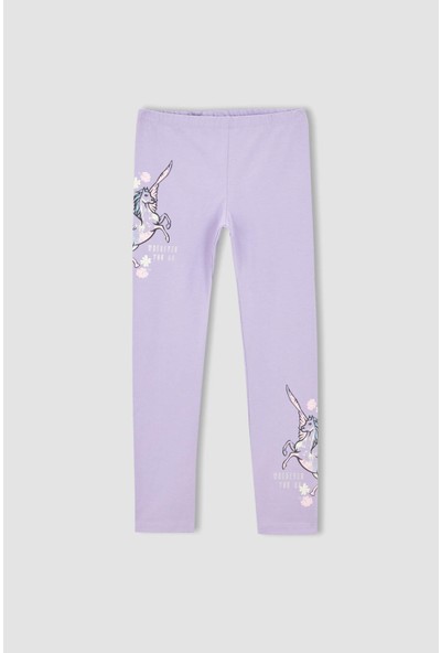 DeFacto Kız Çocuk Slim Fit Unicorn Baskılı Uzun Tayt W8624A622SP