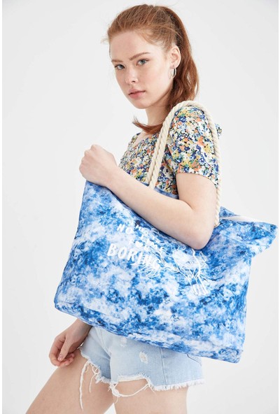 DeFacto Kadın Batik Desenli Plaj Çantası V0748AZNS DeFacto Kadın Batik Desenli Plaj Çantası V0748AZNS