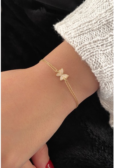 Fiyonk Kuyumculuk 14 Ayar Altın Taşlı Kelebek Bileklik