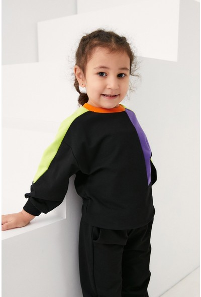 FullaModa Renk Bloklu Çocuk Sweatshirt