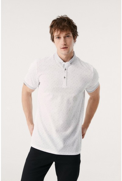 Baskılı Polo Yaka Slim Fit Tişört