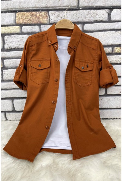 Asortik Kids Asortik Erkek Likralı Keten Kumaş Slim Fit Gömlek