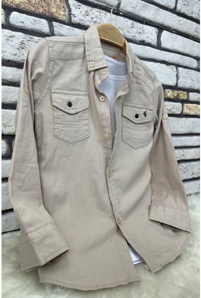 Asortik Kids Asortik Erkek Likralı Keten Kumaş Slim Fit Gömlek