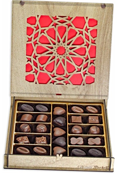 Çikolata Marketi Selçuklu Yıldızı Desenli Ahşap Kutulu Çikolata