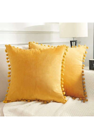 Alkan Homes Alkanhomes 2 Adet Ölçü Seçenekli Ponponlu Dekoratif Kırlent Kılıfı