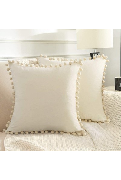 Alkan Homes Alkanhomes 2 Adet Ölçü Seçenekli Ponponlu Dekoratif Kırlent Kılıfı