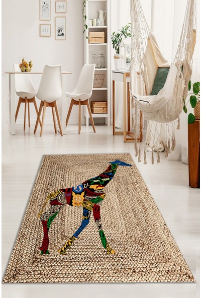 Cappio Halı Renkli Zürafa Desenli Jüt Halı - CP1228 Cappio Halı Renkli Zürafa Desenli Jüt Halı - CP1228