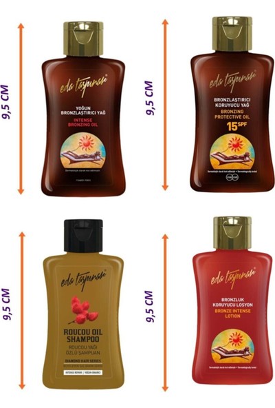 Eda Taşpınar 50ML. Seyahat Boy Set Yoğun Bronzlaştırıcı Spf 0 - Spf 15 - Roucou Şampuan - Bronzluk Koruyucu Eda Taşpınar 50ML. Seyahat Boy Set Yoğun Bronzlaştırıcı Spf 0 - Spf 15 - Roucou Şampuan - Bronzluk Koruyucu