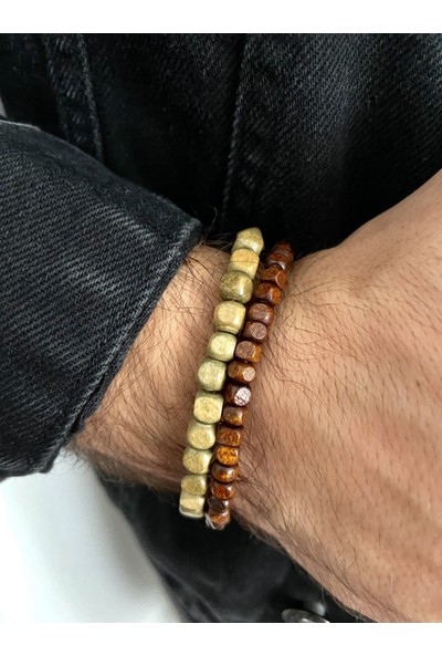 Padore Accessory Çok Şık Ihlamur Yeşili ve Koyu Kahve Ikili Ahşap Bileklik Padore Accessory Çok Şık Ihlamur Yeşili ve Koyu Kahve Ikili Ahşap Bileklik