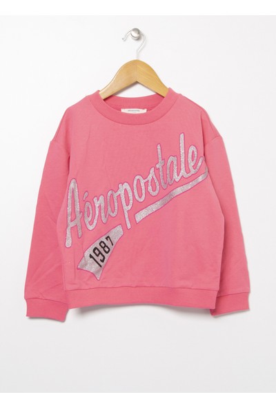Aeropostale 21Wag-02 Bisiklet Yaka UzunKollu Standart Kalıp Baskılı Koyu Pembe Kız Çocuk Sweatshirt