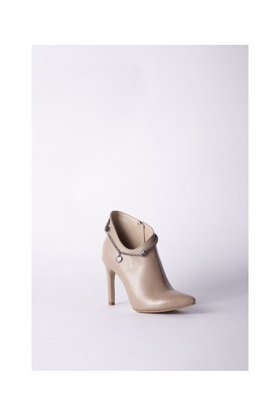 Mushoes Gerçek Deri Bej Kadın Topuklu Bot 80-7105