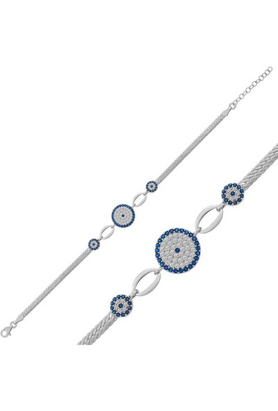 Gumush Gumush nazar Boncuklu Gümüş Bileklik