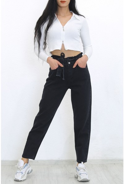 Madalyon Kuşaklı Kot Pantolon Füme - 1191.392.