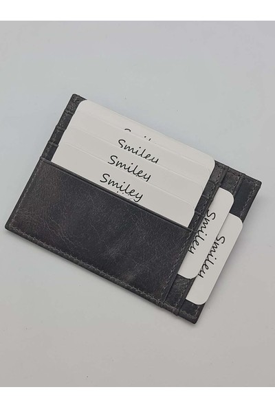 Smiley Case Deri Fermuarlı Para Koyma Hazneli 10+1 Gri Clou Kartlık