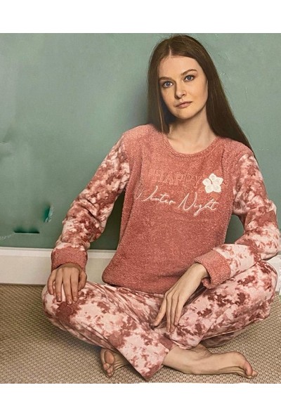 Çiçek Nakış Detaylı Pembe Polar