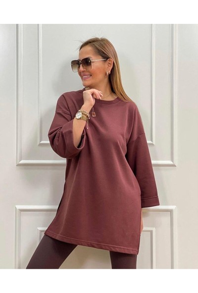 Kadın Basic Yırtmaçlı Sweatshirt