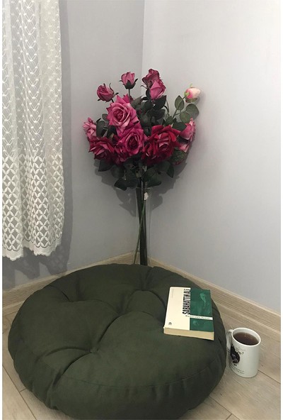 Lavinia Puf Yuvarlak Haki Yer Minder Yer Puf