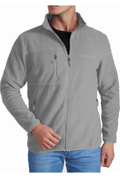 Columbia Gri Renk Slim Fit Tam Fermuarlı Erkek Polar