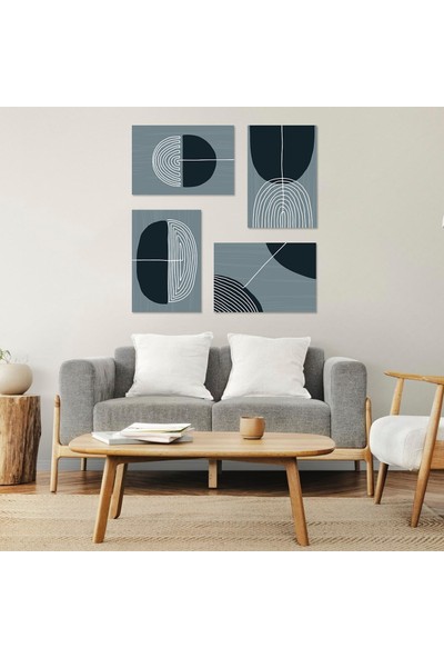 Kitap Şeyleri 4 Parça Soyut Şekiller ve Çizgiler Tasarım Mdf Tablo 20X30