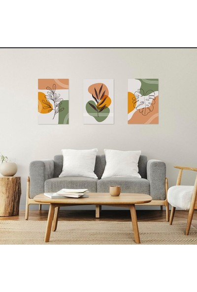 Kitap Şeyleri 3 Parça Renkli Yaprak Tasarım Mdf Tablo 20X30