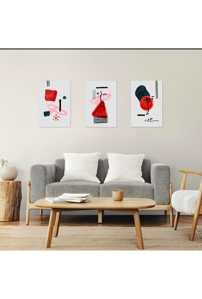 Kitap Şeyleri 3 Parça Kırmızı Siyah Soyut Tasarım Mdf Tablo 20X30