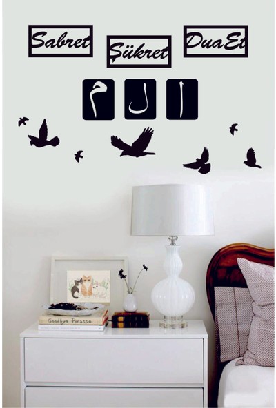 Evde Ucuz Sabret,şükret,dua Et 6lı Set+Dekoratif Kuş 7 Adet
