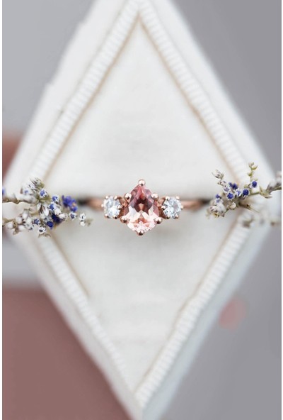 Olivia Mistik Topaz Yavruağzı Taşlı Ayarlanabilir Kadın 14 K Rose Altın Kaplama Yüzük