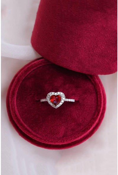 Olivia Kalp Baget Kırmızı Taşlı Ayarlanabilir Kadın 14 K Rose Altın Kaplama Yüzük