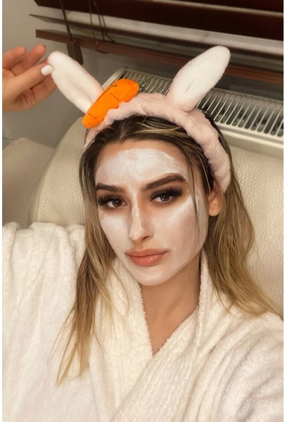 Takıştır Pembe Renk Kulak ve Havuç Figürlü Yumuşak Peluş Spa Makyaj Saç Bandı