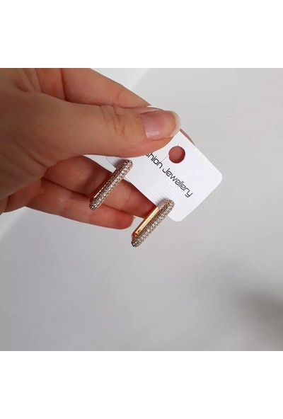 Nergis Zirkon Taşlı Altın Kaplama Gold Küpe