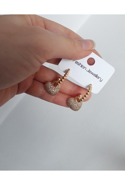 Nergis Zirkon Taşlı Kalp Küpe