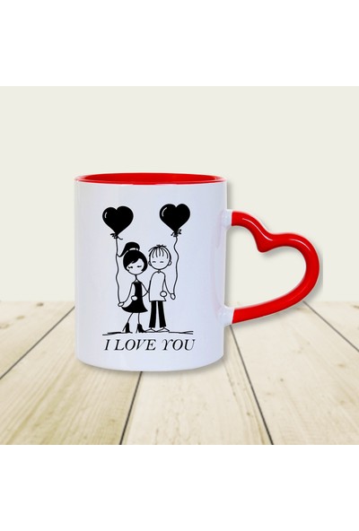 Burak Baskı Tasarım Sevgililer Gününe Özel Siyah Beyaz Aşk I Love You Tasarım Baskılı Kırmızı Kalp Kulplu Kupa Bardak Burak Baskı Tasarım Sevgililer Gününe Özel Siyah Beyaz Aşk I Love You Tasarım Baskılı Kırmızı Kalp Kulplu Kupa Bardak