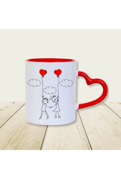 Burak Baskı Tasarım Sevgililer Gününe Özel Konseptli Bulutların Üzerinde Aşk Tasarım Baskılı Kırmızı Kalp Kulplu Kupa Bardak Burak Baskı Tasarım Sevgililer Gününe Özel Konseptli Bulutların Üzerinde Aşk Tasarım Baskılı Kırmızı Kalp Kulplu Kupa Bardak