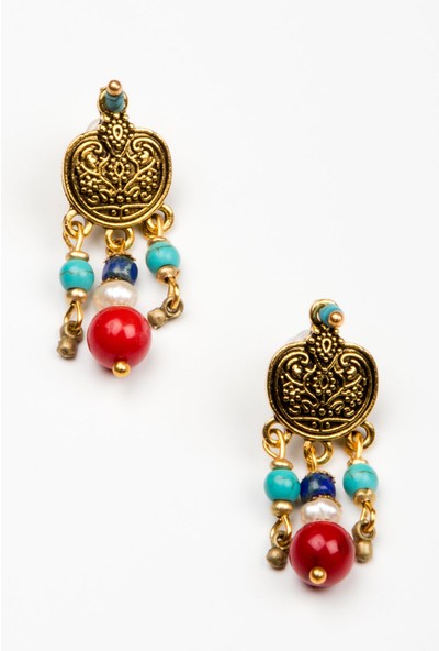 Lila Rosa Doğal Taşlı Etnik Otantik Küpe