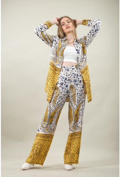 Abbra Kadın Desenli Hardal Takım