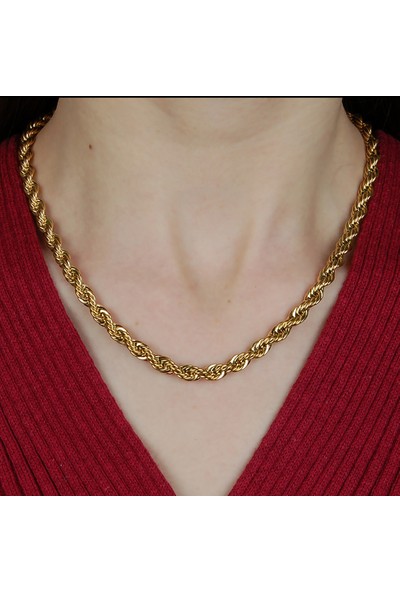 Stainless Steel Kalın Burgu Zincir Kolye Çelik Gold