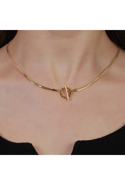 Stainless Steel Çelik Geçmeli Roma Rakamlı Kolye Gold