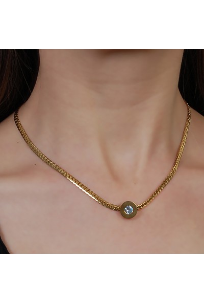 Saysar Çelik Italyan Zincir Değişebilen Zirkon Taşlı Kolye
