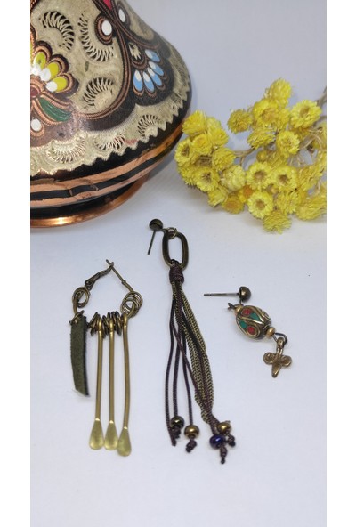 Stil El Yapımı Etnik Otantik 3'lü Set Küpe