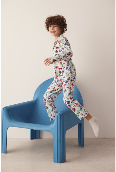 Penti Optik Beyaz Caterpillars 2li Gömlek Pijama Takımı