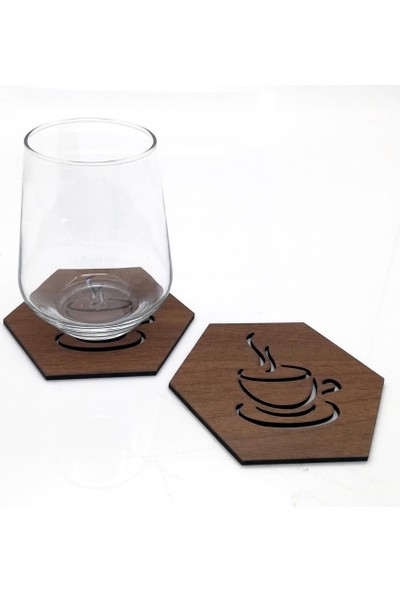 Evde Ucuz Kahve Desenli Ahşap Bardak Altlığı-6 Adet Evde Ucuz Kahve Desenli Ahşap Bardak Altlığı-6 Adet