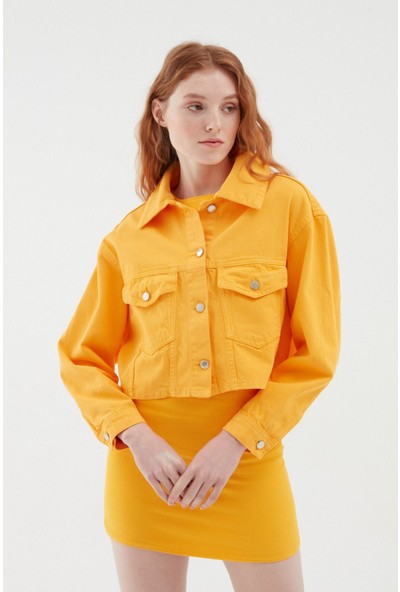 Quzu Crop Kot Ceket Turuncu Quzu Crop Kot Ceket Turuncu