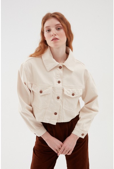 Quzu Crop Kot Ceket Kemik