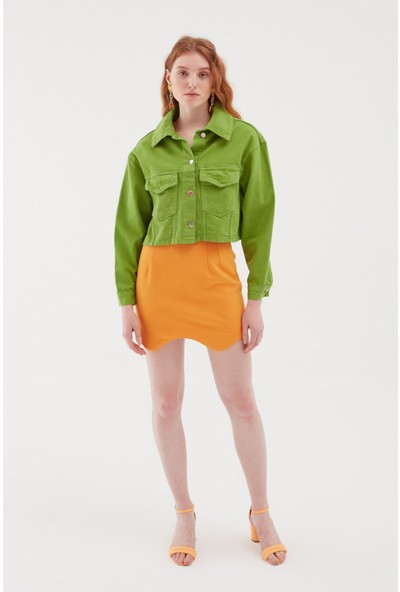 Quzu Crop Kot Ceket Yeşil