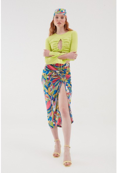 Quzu Desenli Büzgülü Midi Boy Etek Mavi Quzu Desenli Büzgülü Midi Boy Etek Mavi