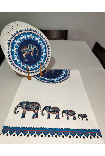 Viemso Etnik Fil Desenli Runner 2'li Supla Set