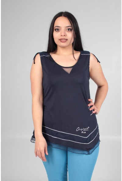 Truva Xxl Büyük Beden Kadın Giyim Smetrik Kesim Omuz Büzgülü Lacivert BZ613 Truva Xxl Büyük Beden Kadın Giyim Smetrik Kesim Omuz Büzgülü Lacivert BZ613