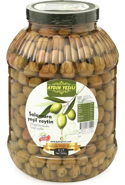 Aydın Yeşili Doğal Salamura Yeşil Çizik Zeytin 5 lt ( Net 3500 gr) Aydın Yeşili Doğal Salamura Yeşil Çizik Zeytin 5 lt ( Net 3500 gr)